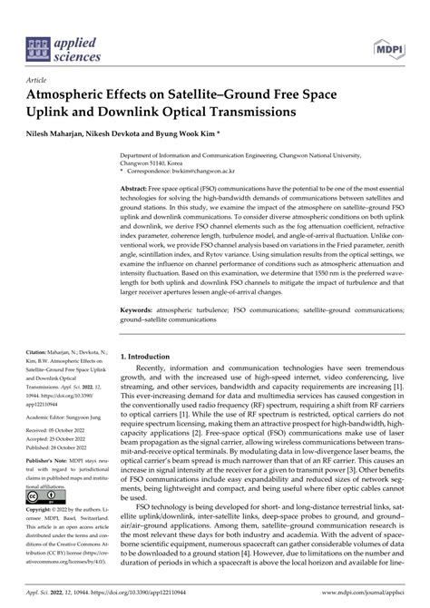 Pdf Atmospheric Effects On Satellite Ground Free Space Uplink And Downlink Optical Transmissions