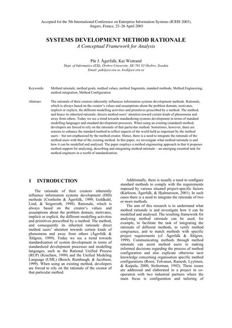 Pdf Systems Development Method Rationale A Conceptual Framework For