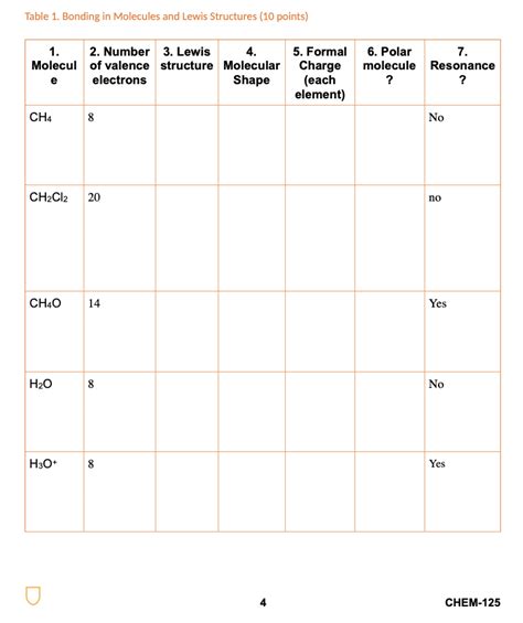 Solved Procedure For Each Covalent Molecule Listed In