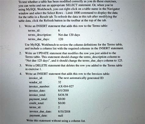 To Test Whether A Table Has Been Modified Correctly As You Do These Exercises You Can Write And