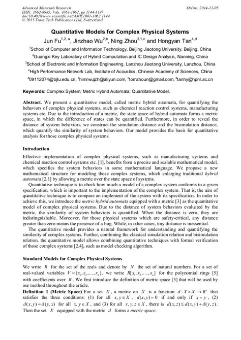 Quantitative Models For Complex Physical Systems Scientificnet