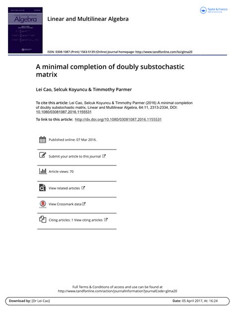 Pdf A Minimal Completion Of Doubly Substochastic Matrix