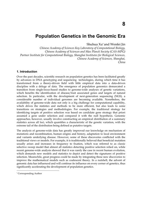 Pdf Population Genetics In The Genomic Era