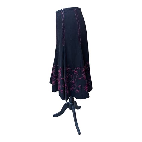 Coast Wool Blend Midi Skirt Godet Pleat Embroidered U Gem