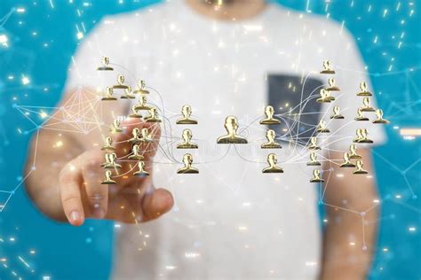 Floating Connected People Icons Over A Hand A Concept Of Networking Hr Communication Stock