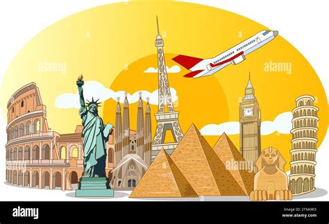 Travel Journey Concept Famous Monuments Of World Countries Vector