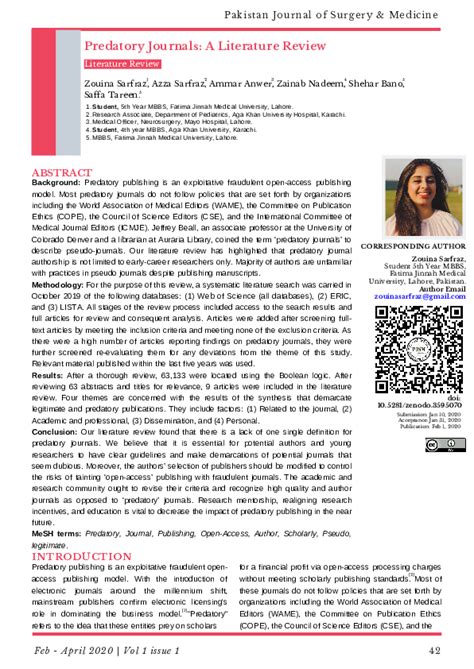 Pdf Predatory Journals A Literature Review