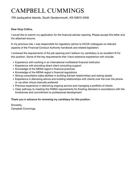Financial Adviser Cover Letter Velvet Jobs