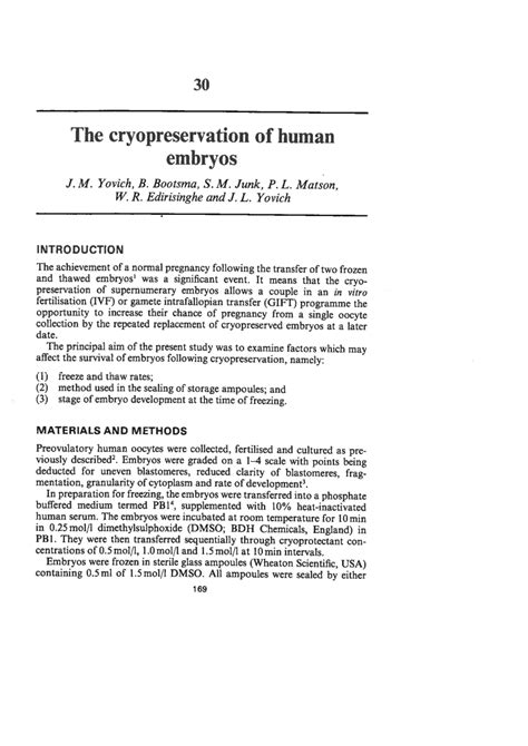 PDF The Cryopreservation Of Human Embryos