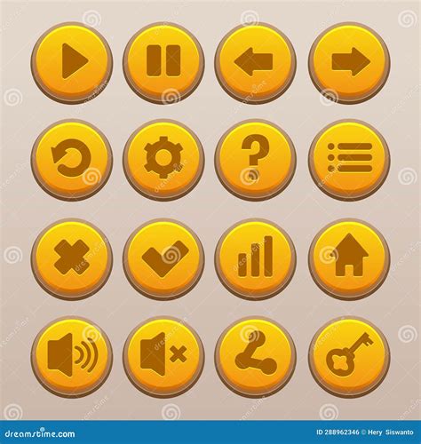 Set Of Ui Button Icons For 2d Game User Interfaces Vector Illustration