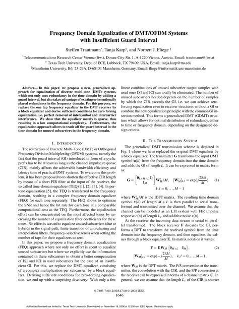 Pdf Frequency Domain Equalization Of Dmtofdm Systems With Insufficient Guard Interval