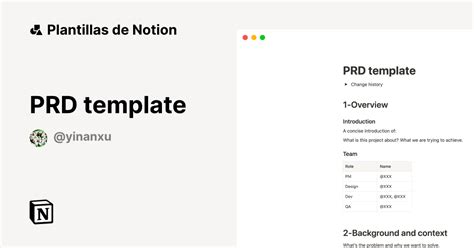 Plantilla Prd Template De Yinan Xu Notion Marketplace