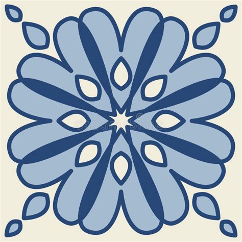 Blue Ceramic Tile Flower Pattern Symmetrical Geometric Flower Stock Vector Illustration Of