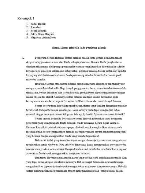 Kelompok 1 Skema Sistem Hidrolik Pada Peralatan Teknik 1 Pdf