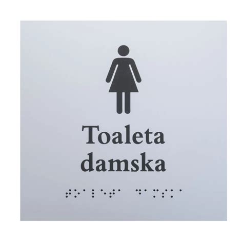 Toaleta Damska Tabliczka Z Pismem Braille A Srebrny Laminat