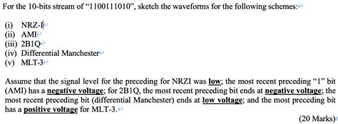 Solved For The 10 Bits Stream Of 1100111010 Sketch The
