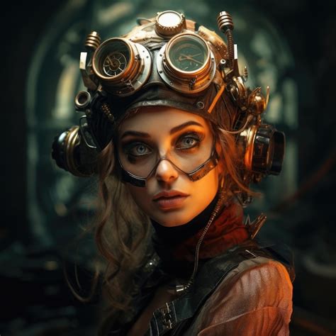 Premium Ai Image A Woman Wearing A Steampunk Helmet