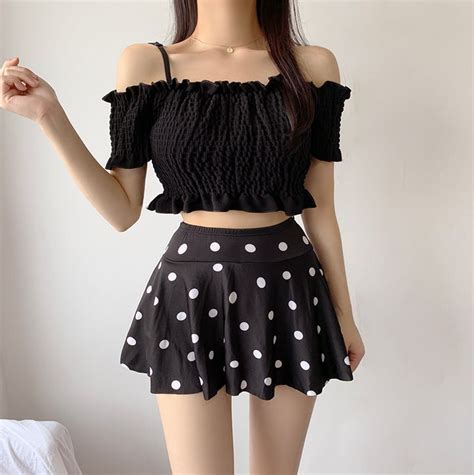 당일출고 블랙 땡땡이 스모크 오프숄더 비키니 수영복 모노키니