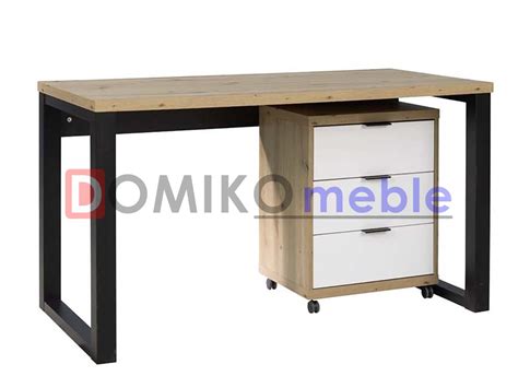 Biurko loft proste nowoczesne blat dąb artisan czarny cm z kontenerkiem Meble DOMIKO