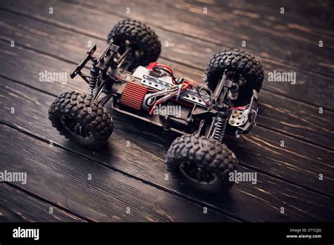 Rc Car Chassis Assembly And Ready To Use On Wooden Background Stock