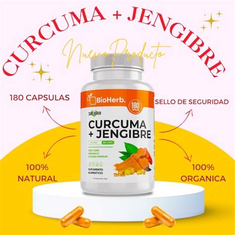 Cúrcuma Jengibre 180 Cápsulas Para 90 Días Adicionado Con Curcuma