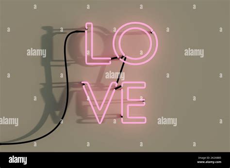 3d Illustration Neon Sign Retro Neon Love Sign On Brown Wall