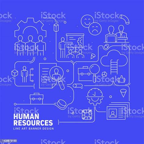 인적 자원 관련 라인 스타일 배너 디자인 웹 페이지 헤드 라인 브로셔 연례 보고서 및 책 표지 개발에 대한 스톡 벡터 아트 및 기타 이미지 Istock