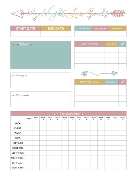 Weight Loss Goal Sheet Template Manga