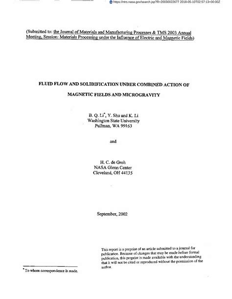 Pdf Fluid Flow Solidification Under Combined · Pdf Fileintroduction During Solidification