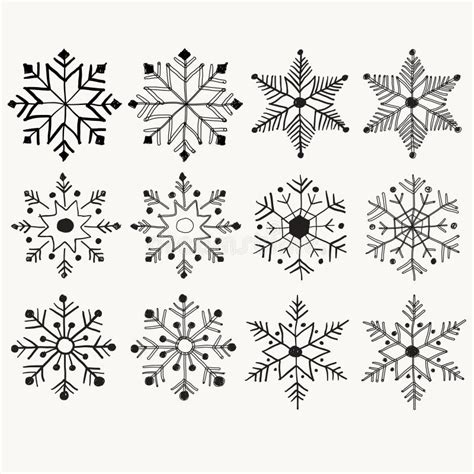 Snowflakes Set With Hand Drawn Doodle Vector For Christmas Stock