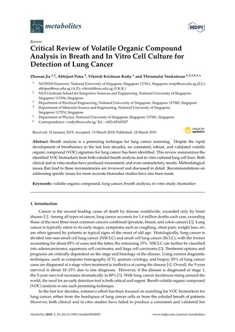 Critical Review Of Volatile Organic Compound Analysis In Breath And In Vitro Cell Culture For