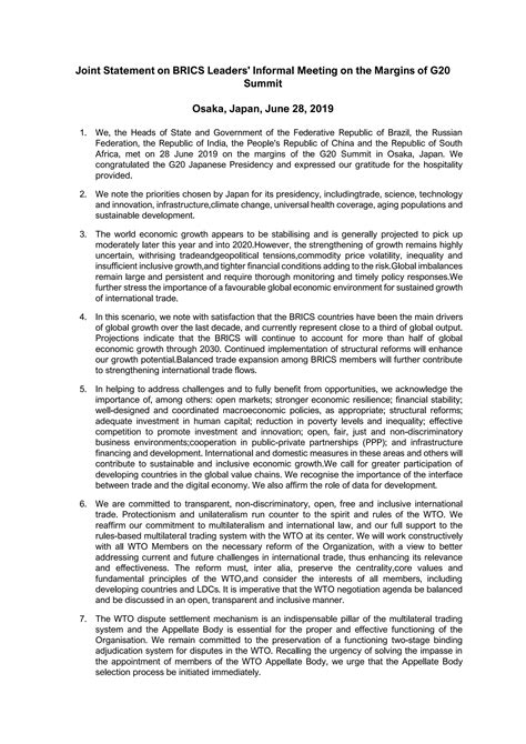 Joint Statement On BRICS Leaders 2019 PDF