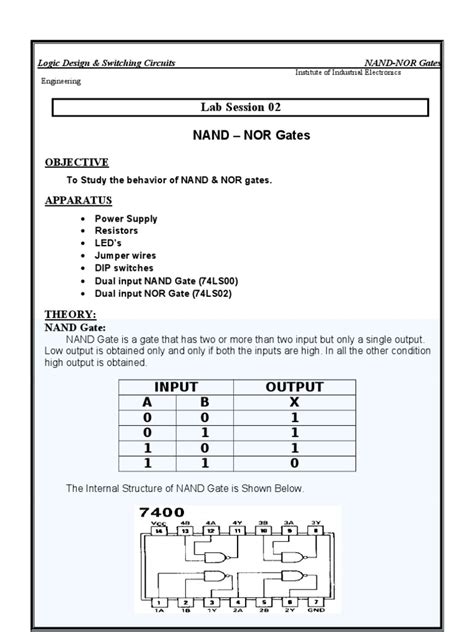 lab session 02 nand nor gates objective pdf logic gate boolean