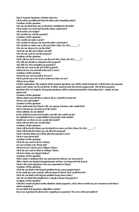 Common Interview Questions For Pageant At Greg Howell Blog