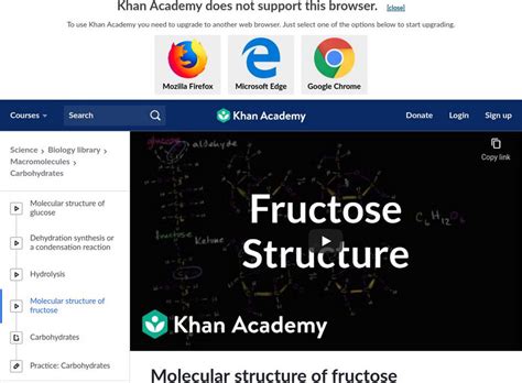 Khan Academy Macromolecules Fructose Structure Instructional Video For 9th 10th Grade