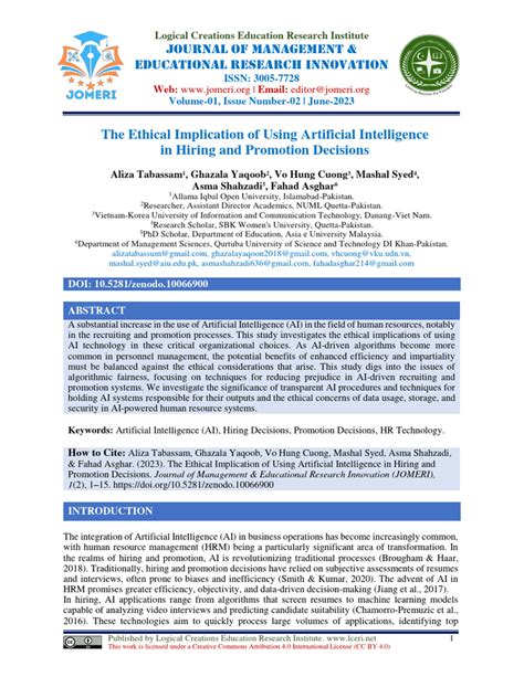 The Ethical Implication Of Using Artificial Intelligence In Hiring And Promotion Decisions