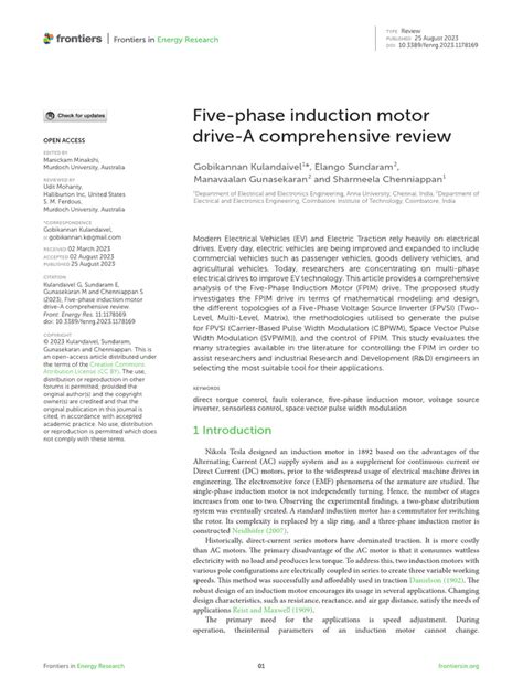 Five Phase Induction Motor Drive A Comprehensive R Pdf Electric