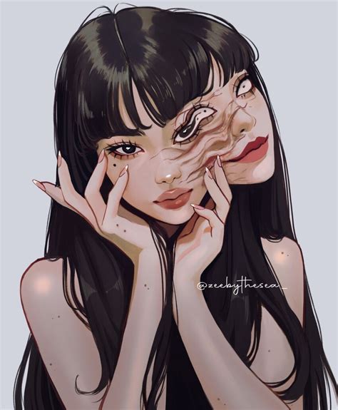 Zeebythesea Kawakami Tomie Tomie Highres 1girl Aegyo Sal Asian Black Eyes Black Hair
