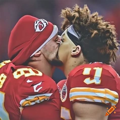 Patrick Mahomes And Travis Kelce Celebrating A Touchdown On Craiyon