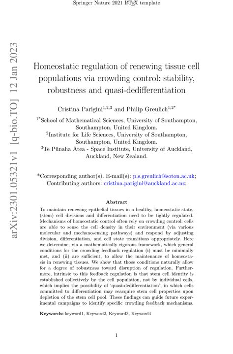 pdf homeostatic regulation of renewing tissue cell populations via crowding control