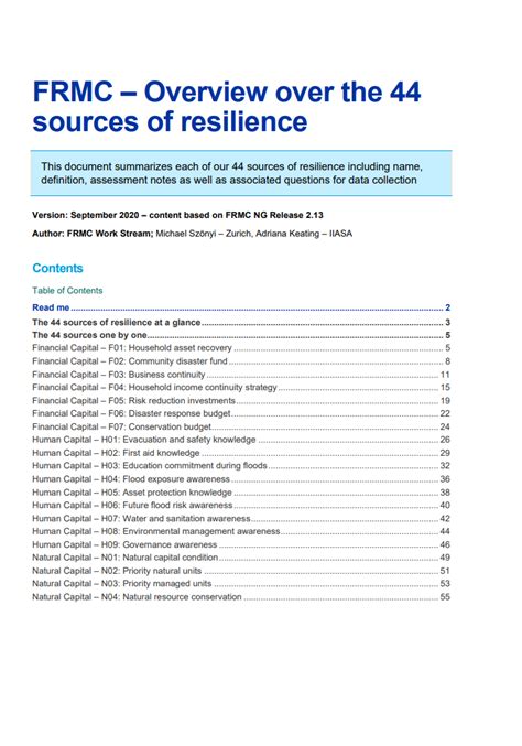 Frmc Overview Over The 44 Sources Of Resilience Flood Resilience Portal