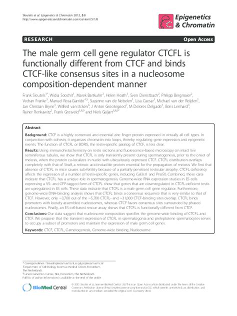 Pdf The Male Germ Cell Gene Regulator Ctcfl Is Functionally Different