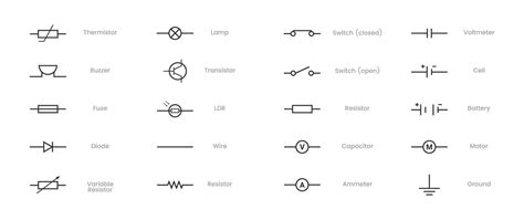 Collection Of Blueprint Electronic Circuit Symbols Led Resistor Switch Capacitor