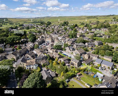 Aerial View Of Grassington Village And Surrounding Farmland Yorkshire