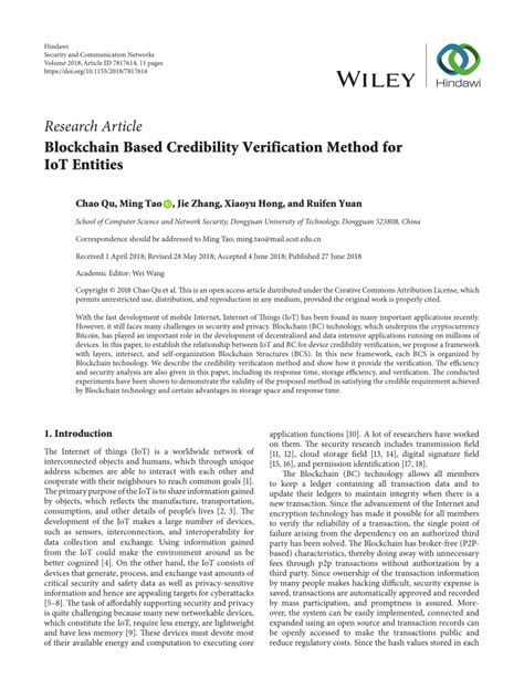 Pdf Blockchain Based Credibility Verification Method For Iot Entities