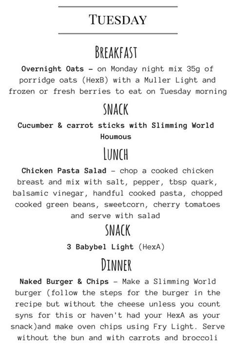 Seven Day Meal Plan Slimming World Meal Planner Slimming World Diet