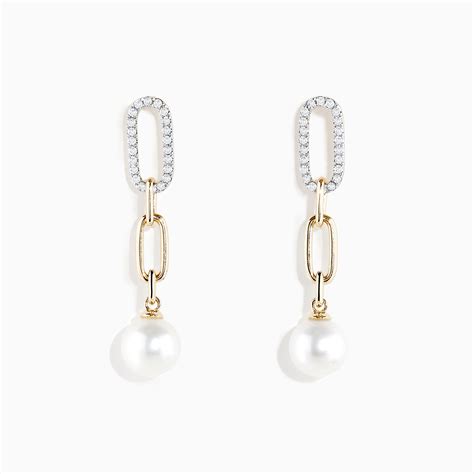 Pearl 14k Yellow Gold Freshwater Pearl And Diamond Drop Earrings