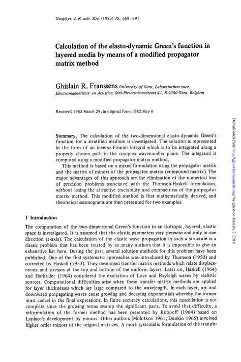 Pdf Calculation Of The Elasto‐dynamic Greens Function In Layered Media By Means Of A Modified
