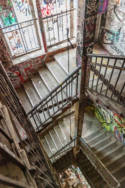 Colorful Stairwell Looking Up To The Ceiling In Berlin Stock Image
