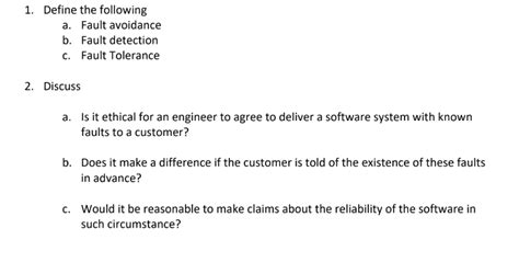 Solved 1 Define The Following A Fault Avoidance B Fault